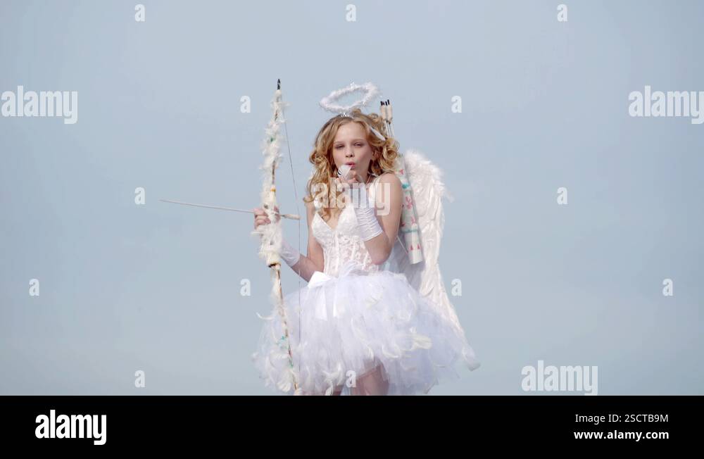 St Valentines day. Angel children girl with white wings. Sweet angel ...