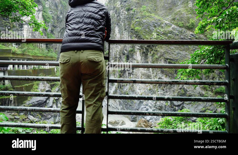 Young Caucasian Male Foreign Tourist Visit Taroko Gorge National Park ...