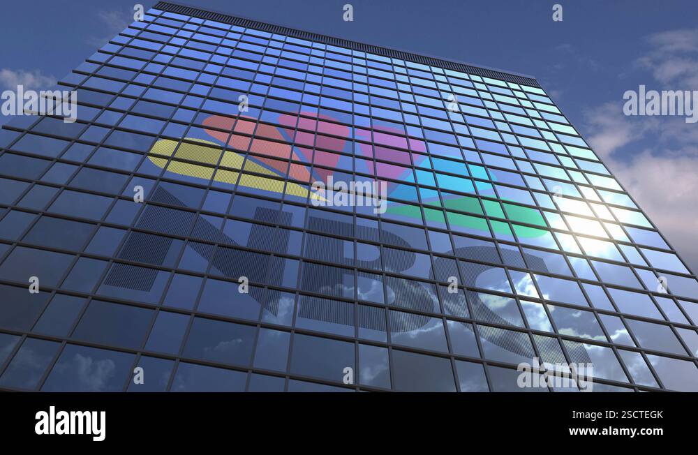 Logo of NBC on a media facade with reflecting cloudy sky, editorial ...