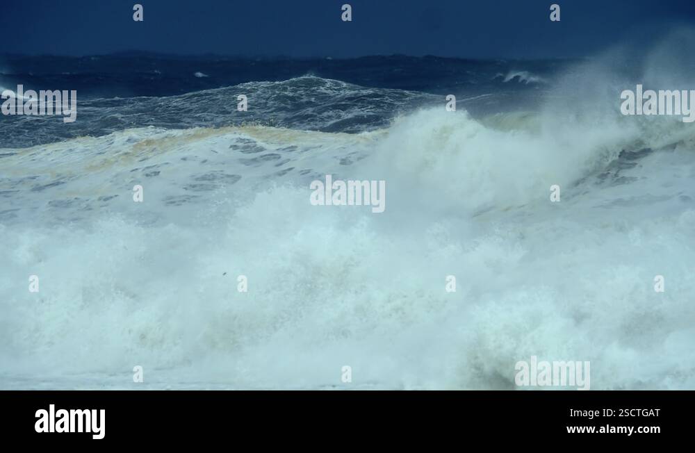 Wild weather big ocean sea waves from climate change global warming ...