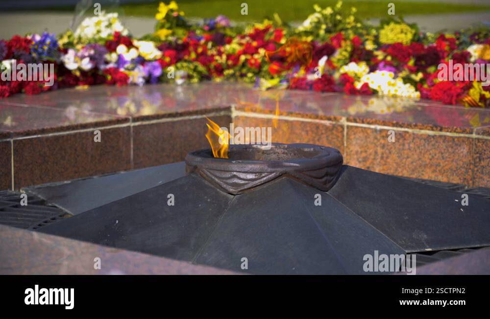 Eternal Flame monument with star and flowers at the Grave of Unknown ...