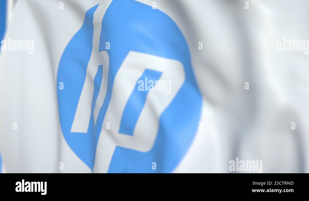 Waving flag with HP Inc. logo, close-up. Editorial loopable 3D ...