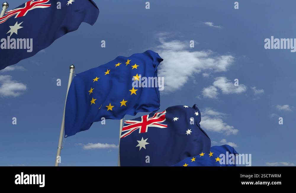 Flags of Australia and the European Union at international meeting ...