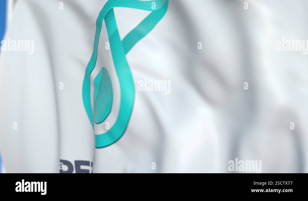Waving flag with Petronas logo, close-up. Editorial loopable 3D ...