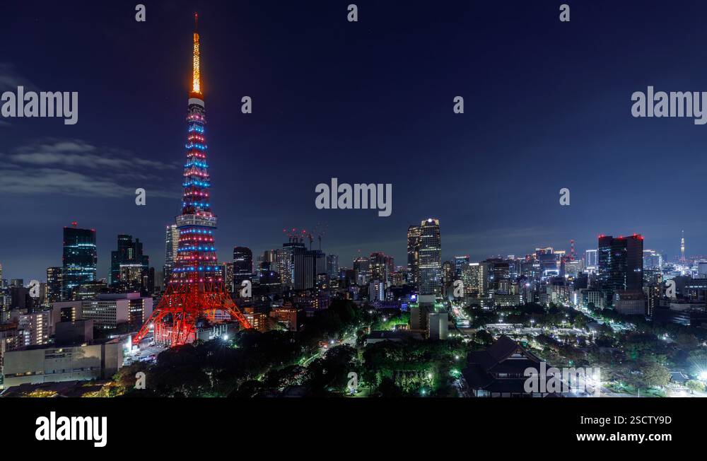 Time Lapse of the Tokyo Tower and the Tokyo skyline at night Stock ...
