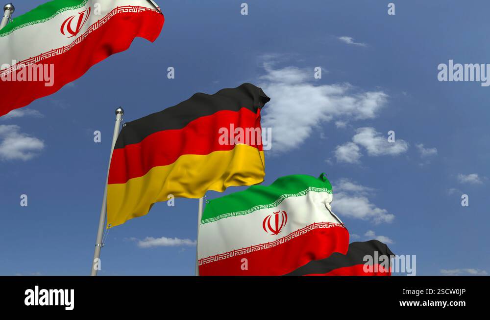 Waving flags of Iran and Germany on sky background, loopable 3D ...