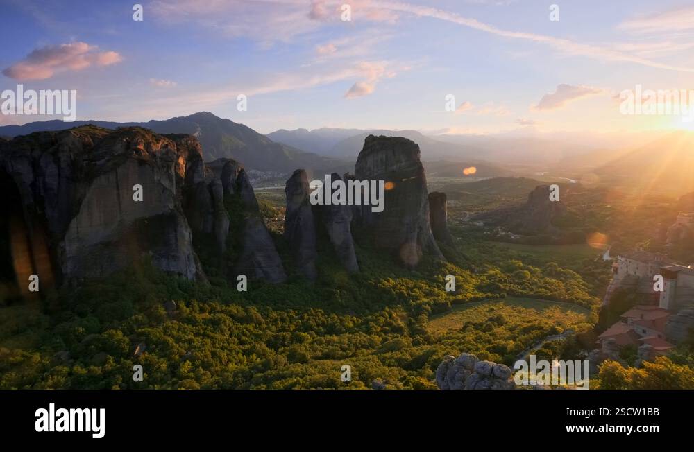 Meteora monasteries in Greece on sunset Stock Video Footage - Alamy