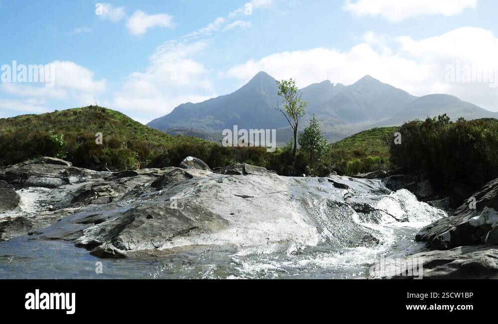 Sligachan, hike along the Allt Dearg Mor, little waterfall Stock Video ...