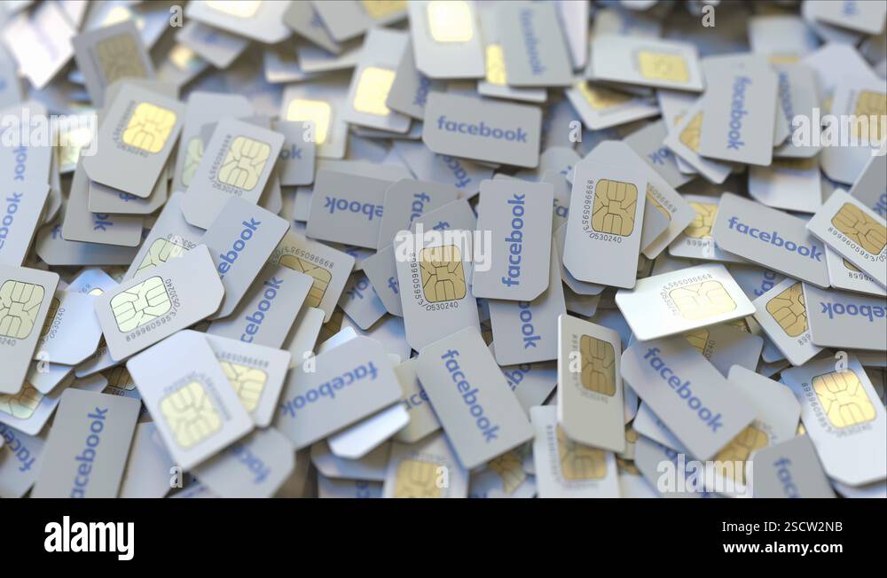 Pile of SIM cards with Facebook logo, close-up. Editorial ...