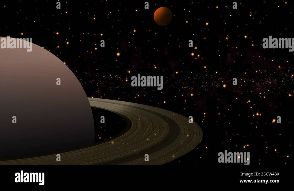Saturn Ring Futuristic Orbit In Outer Space With Multi Glow Star Stock ...