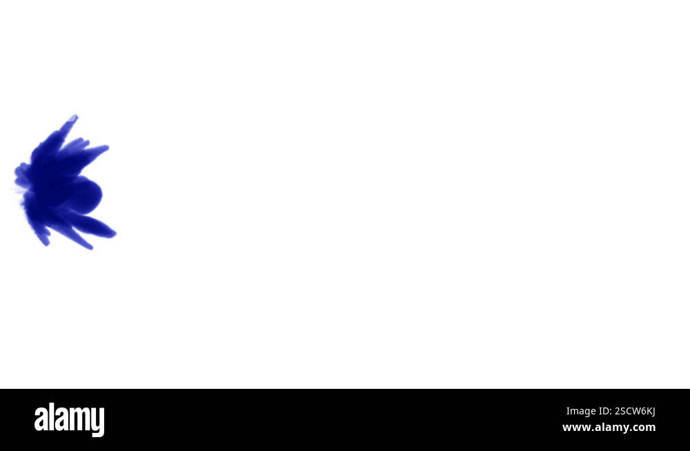 3d render of blue ink injection dissolves and spread in water on white ...