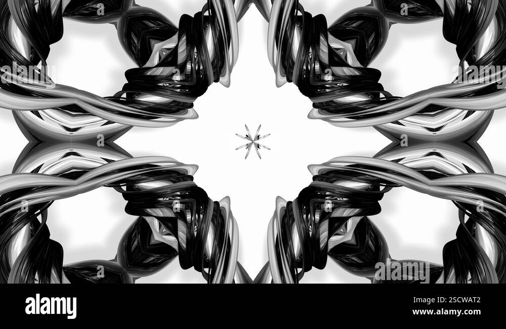 4k loop animation with black and white ribbons are twisted and form ...