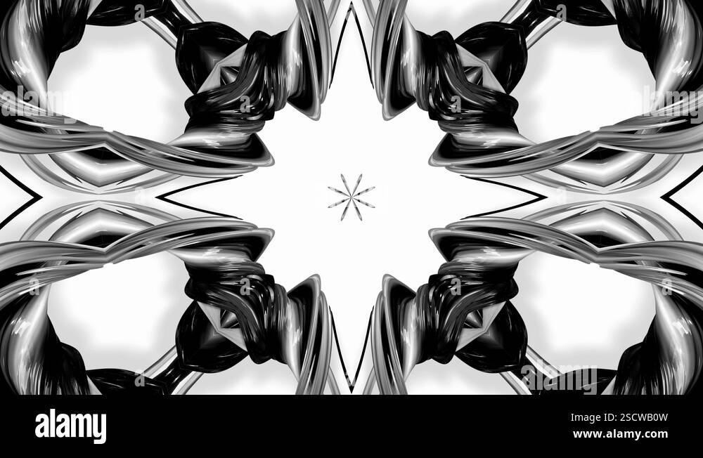 4k loop animation with black and white ribbons are twisted and form ...