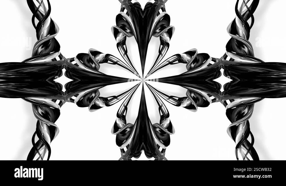 4k loop animation with black and white ribbons are twisted and form ...