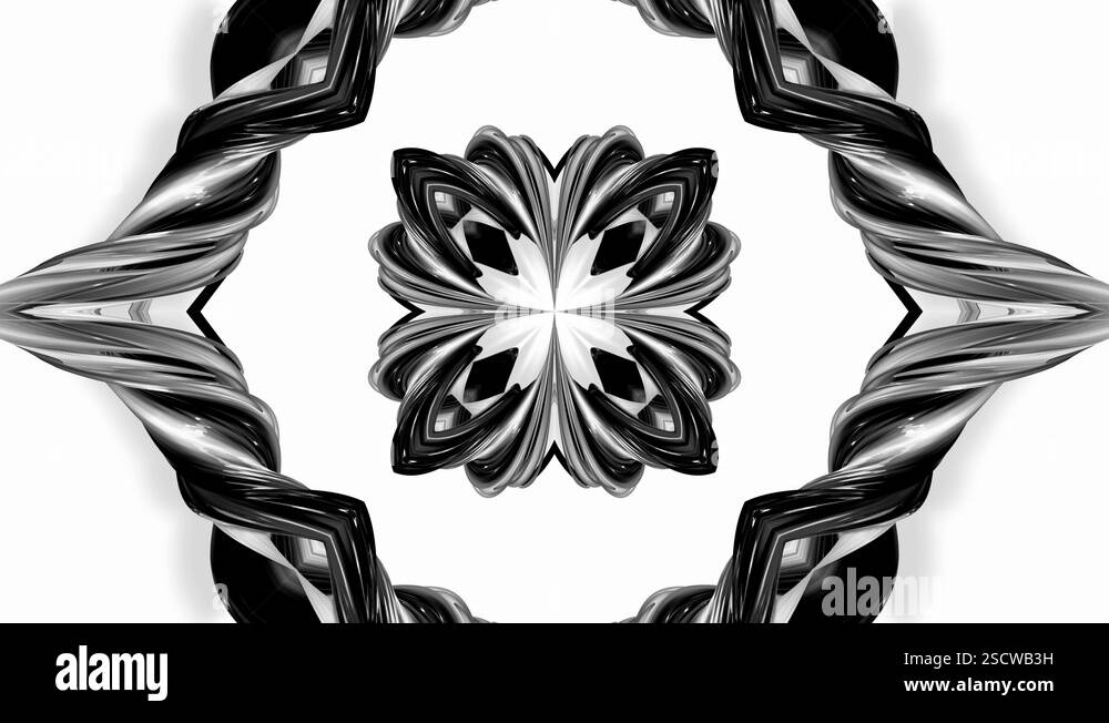 4k loop animation with black and white ribbons are twisted and form ...