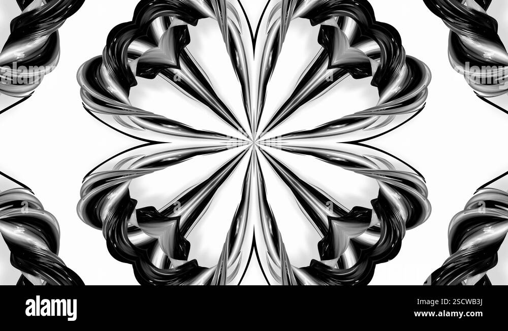 4k loop animation with black and white ribbons are twisted and form ...