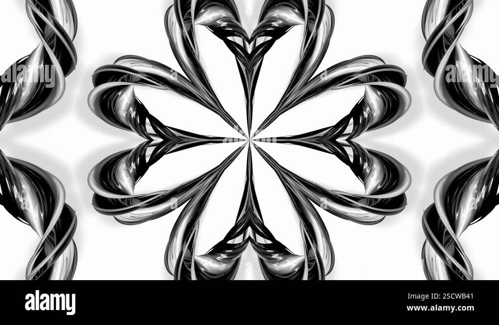 4k loop animation with black and white ribbons are twisted and form ...