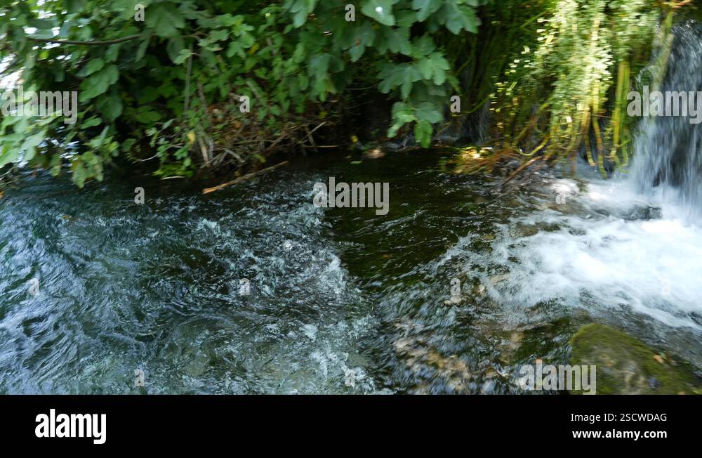waterfall on Calore river, Underground spring water inside of fresh ...