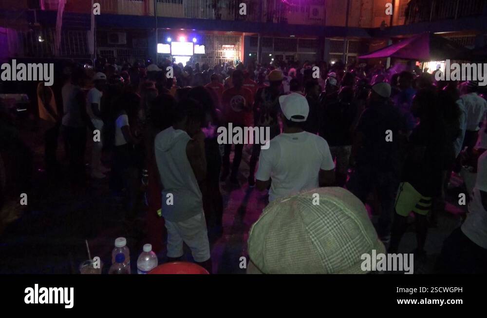 KINGSTON, JAMAICA : Scenery of outdoor street night club Stock Video ...