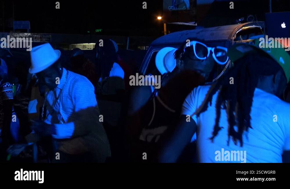 KINGSTON, JAMAICA : Scenery of outdoor street night club Stock Video ...