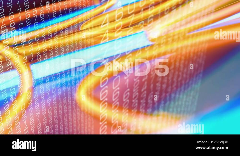 Cyber neural network, computer code digits and neon glass tube light ...