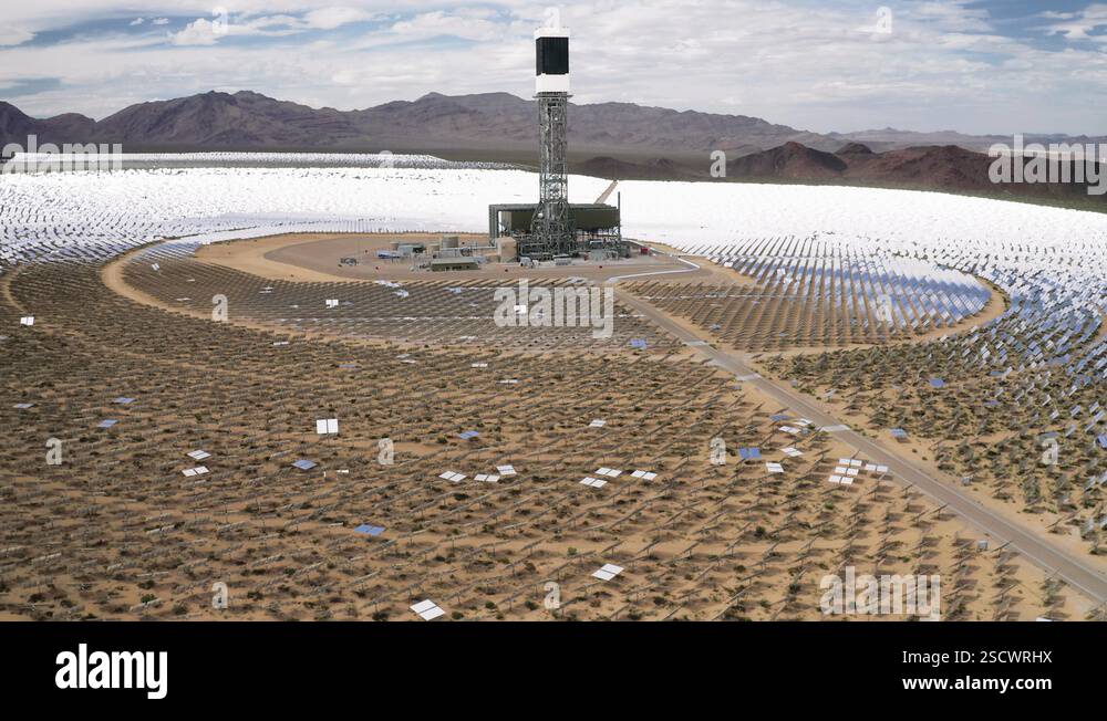 Takeoff drone over Solar Power tower. Nevada, 4k Aerial Stock Video ...