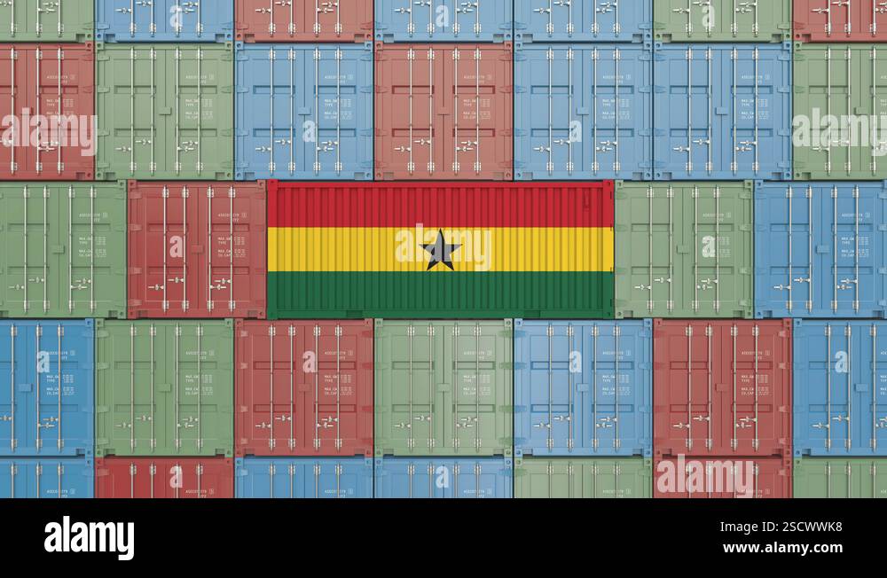 Container with flag of Ghana. Ghanaian goods related conceptual 3D ...