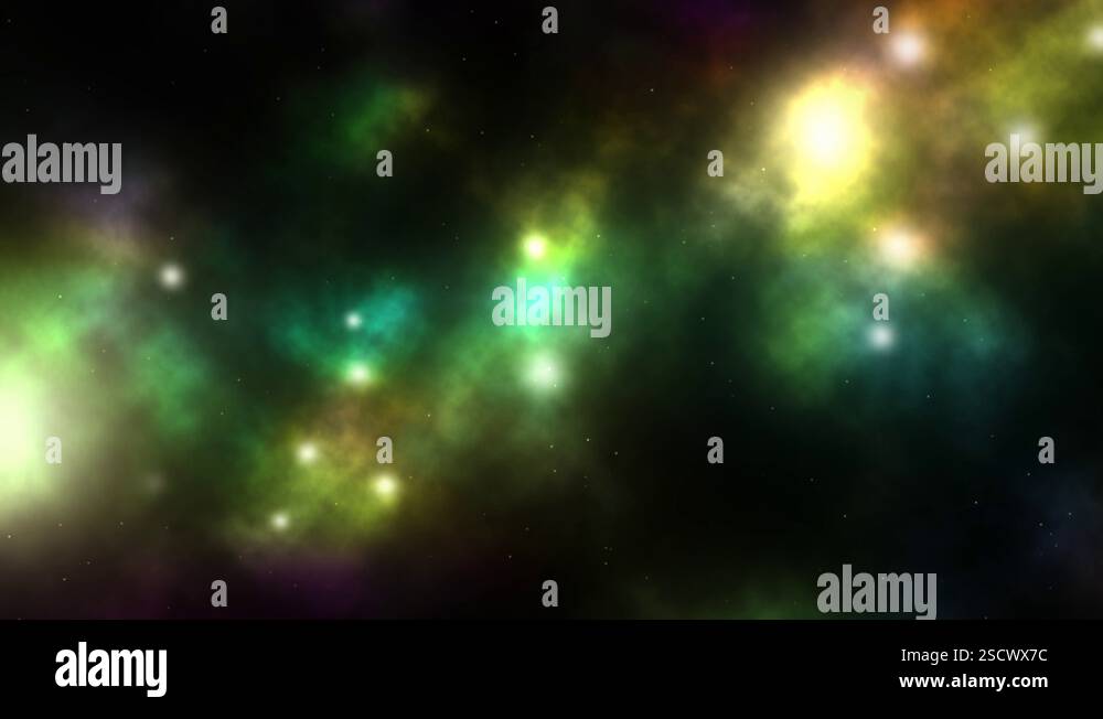 Rotating fly towards nebula star system in cosmic galaxy sky background ...