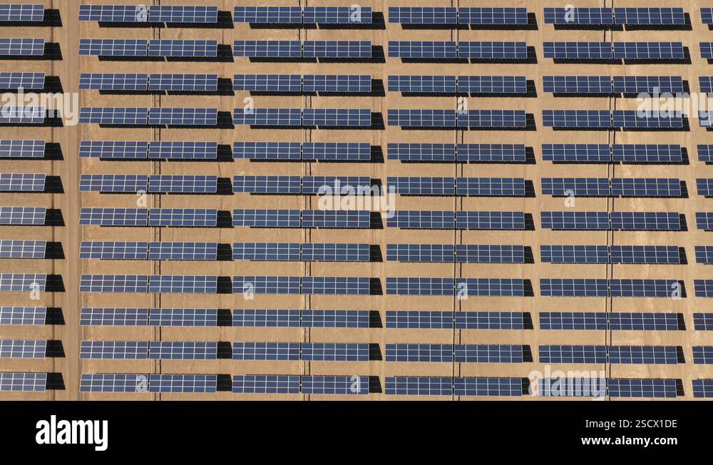 Overhead Aerial view Solar Energy Modules Farm Power Plant at Atacama ...