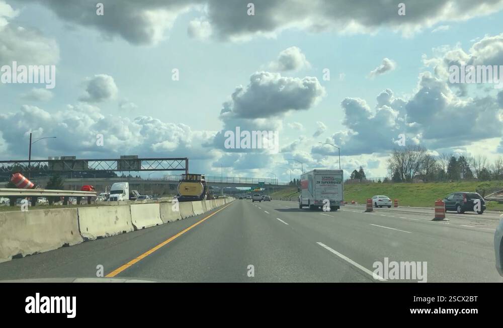 Driving Time Lapse. Driving on a typical three lane freeway on a ...