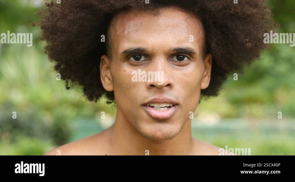 African mixed black becomes serious tighting jaw, feeling angry Stock ...