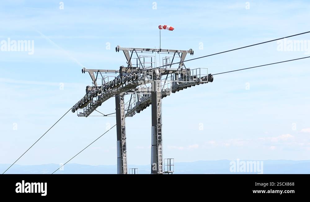 Cable cars moving up and down at High Tatras mountains in Slovakia ...