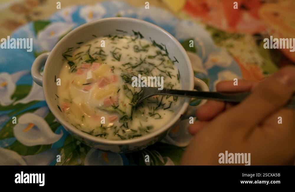 Cold soup name - okroshka, the national dish of the cuisine of Russia ...