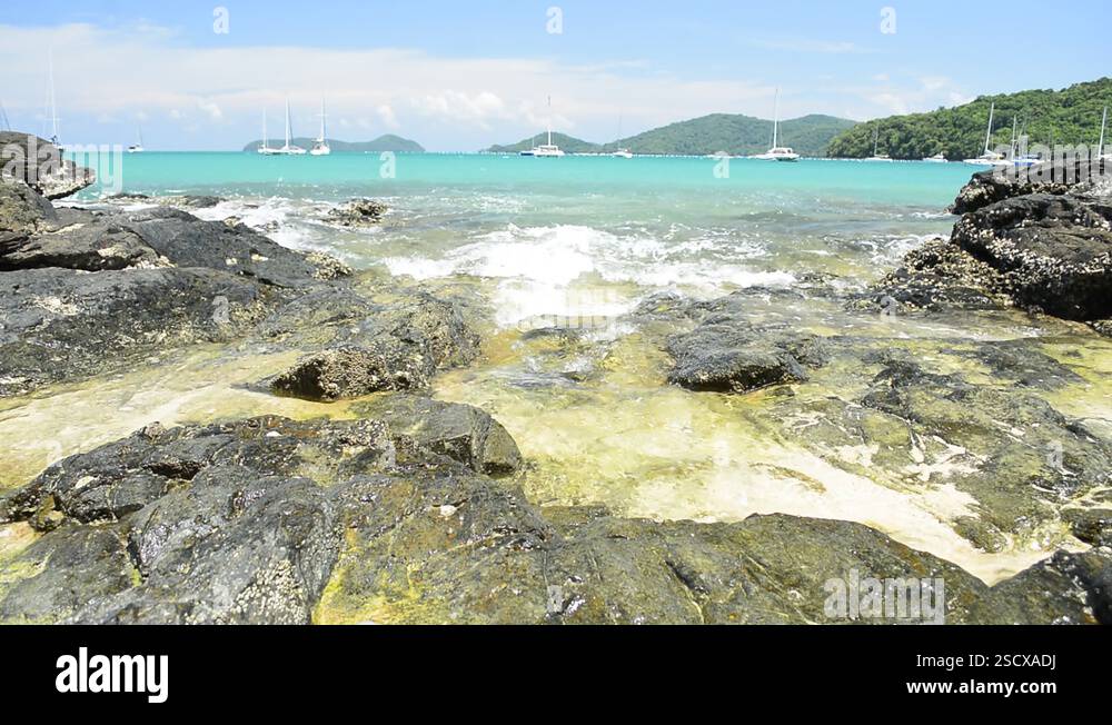 Scenery of Ao Yon Bay with clear sea water and yachts Stock Video ...