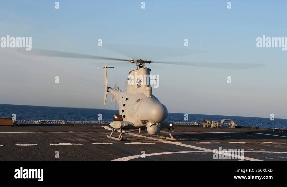 MQ-8B Fire Scout UAV takes off from flight deck of USS Milwaukee Stock ...