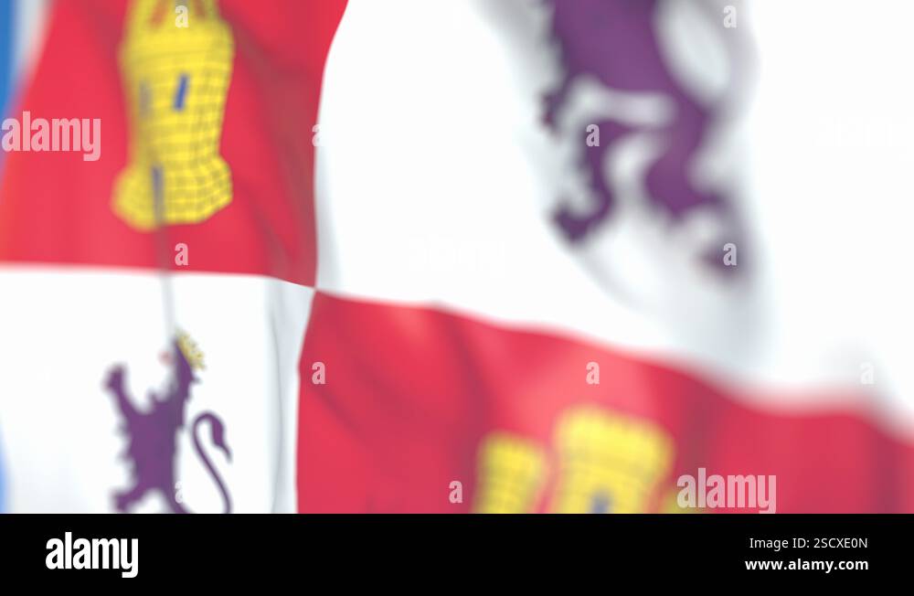 Flying flag of Castile and Leon, an autonomous community in Spain ...