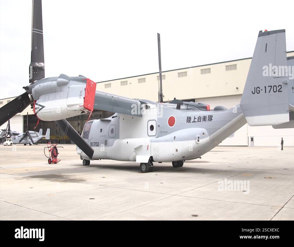 Japanese V-22 Osprey parked outside hangar at Marine Corps Air Station ...