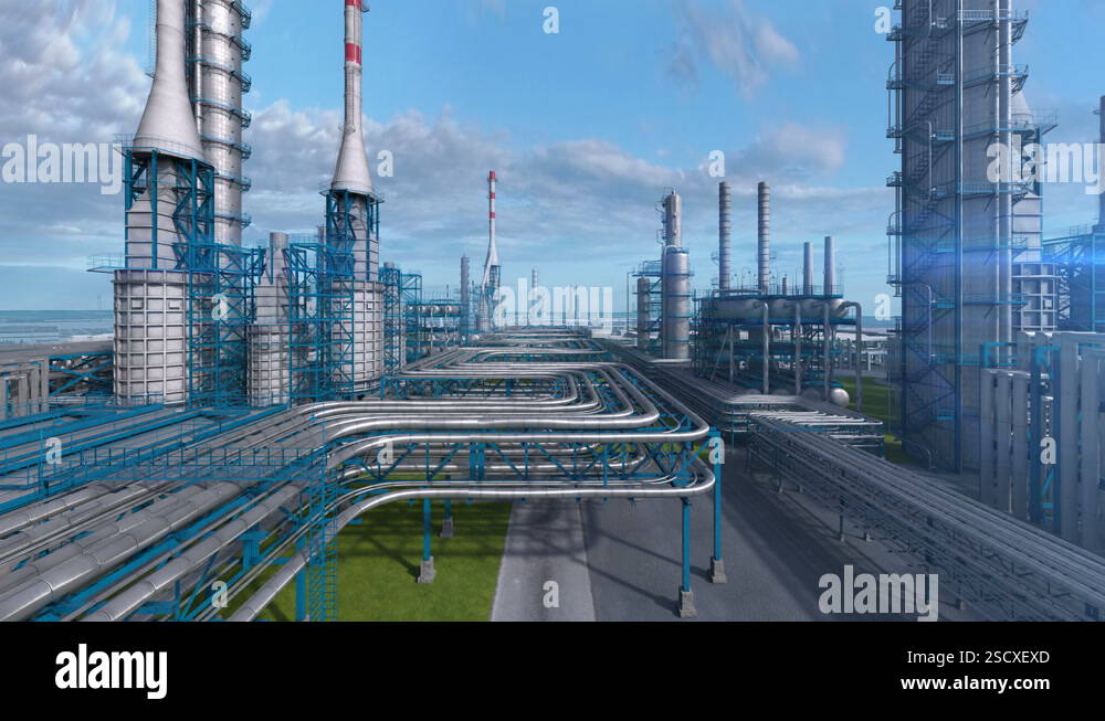Oil and gas refinery plant factory, industry petroleum zone, pipe steel ...