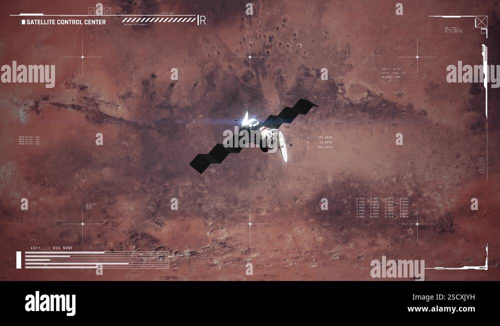 Satellite orbiting Mars. Exoplanets, control center display, humans in ...