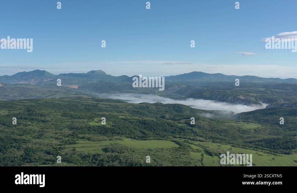 Fog over the foothills of Velik Krs Stol and Deli Jovan mountains 4K ...