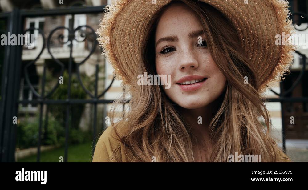 Portrait of Young Shy Woman with Beautiful Smile. Close Up of Modest ...