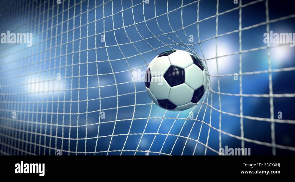 Soccer ball in the net in slow motion, football goal 3D animation Stock ...