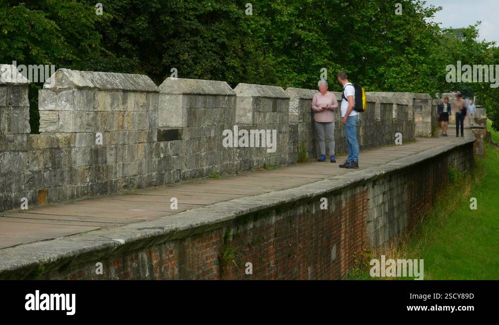 The castellated city walls in the ancient city of York. Long exposure ...