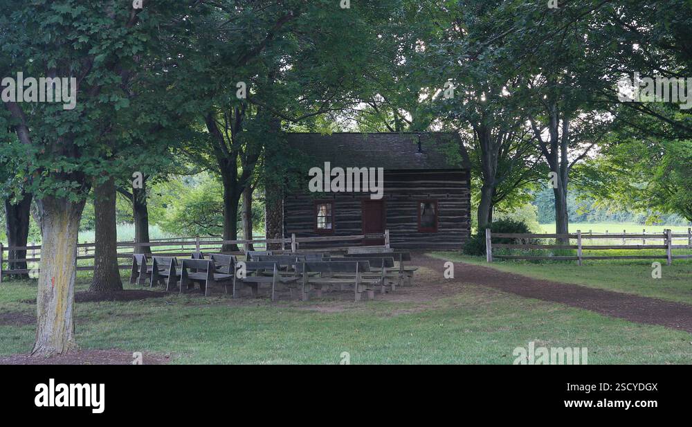 LDS Mormon historical Whitmer Farm New York log cabin 4K Stock Video ...