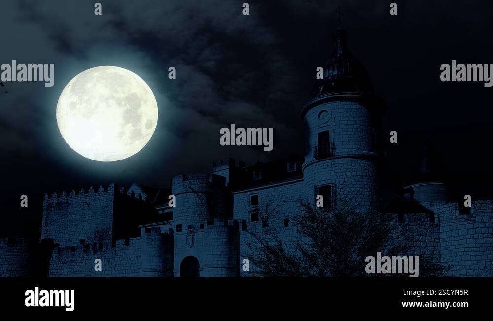 scary Full moon over evil demon vampire Castle horror spooky cathedral ...