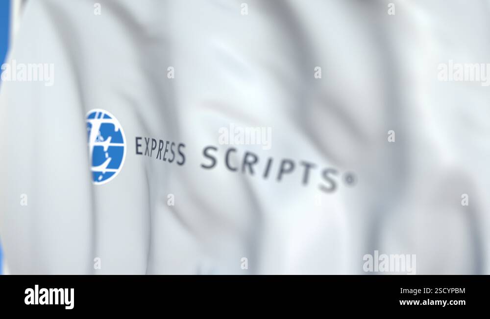Flying flag with Express Scripts logo, close-up. Editorial loopable 3D animation Stock Video ...