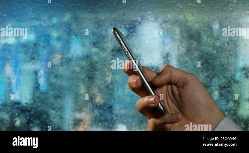 Macro shot of hand is typing on a LCD touch screen and using ...