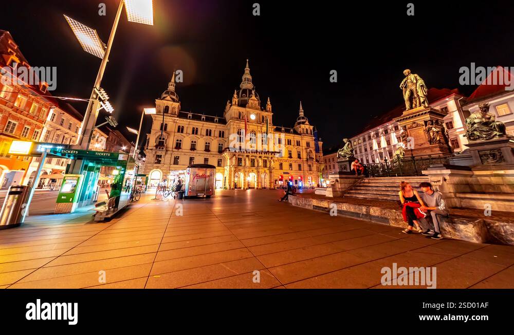 Time-lapse view on the main square of Graz at night Stock Video Footage ...