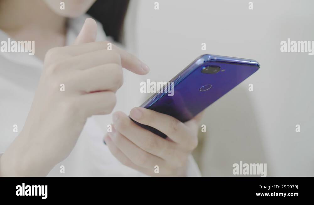 Close up hand of woman using smart phone for browsing information Stock ...