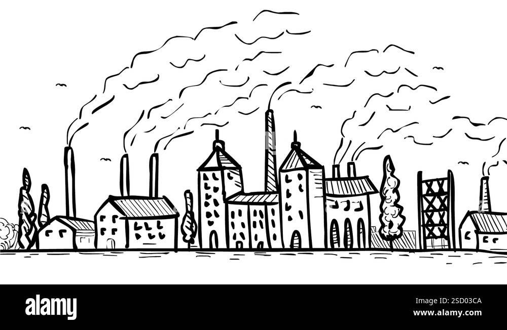 Industrial Revolution Landscape Drawing 2D Animation Stock Video ...